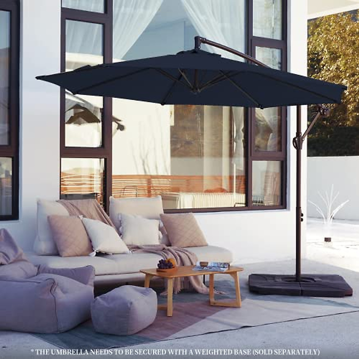 VINEY 10FT Patio Offset Umbrellas Cantilever Umbrella, Large Outdoor Umbrella w/Infinite Tilt, RECYCLED FABRIC Canopy & Cross Base for Backyard, Poolside, Lawn and Garden (Navy Blue)