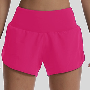 Kcutteyg Running Shorts for Women with Liner High Waisted Lightweight Womens Workout Shorts with Back Pocket- 4" (Hot Pink,XL)
