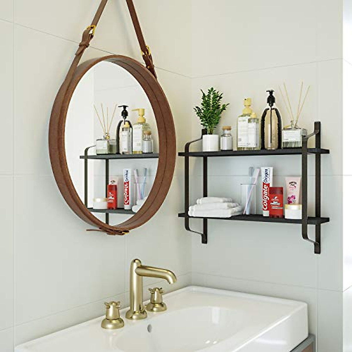 Love-KANKEI Floating Shelves Wall Mounted Industrial Wood Wall Shelves for Pantry Living Room Bedroom Kitchen Entryway, 2 Tier Heavy Duty Book Shelf Black