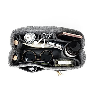 SORTE. Lightweight Felt Purse Insert Organizer With Credit Card Slots For Handbag & Tote Bag… (Grey)