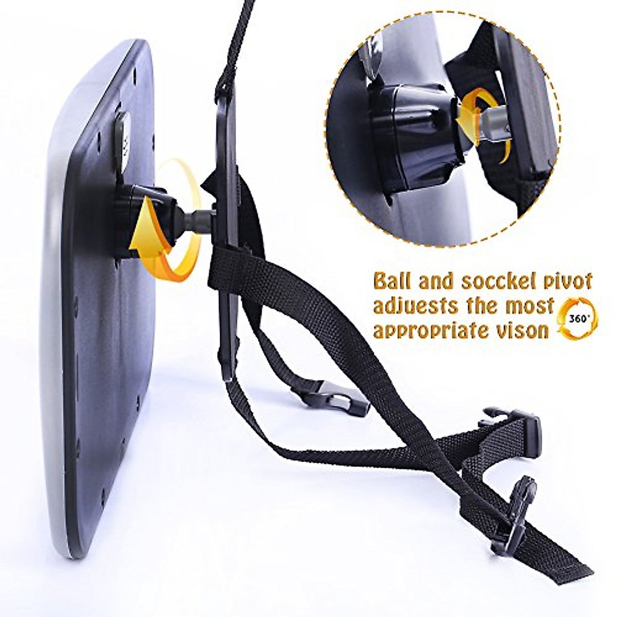 Innokids Baby Car Mirror for View Infant in Rear Facing Back Seat with Clear View Convex Shatterproof Glass (Black)