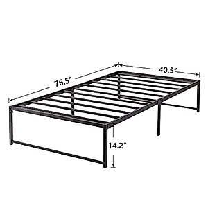 VECELO Metal Platform Bed Frame, No Box Spring Needed/Mattress Foundation/Steel Slat Support Black (Twin)
