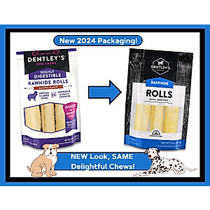 AccessiPets Dog Chews Bundles for Medium and Large Dogs, 6 inch Highly Digestible Rawhide Rolls Bundle with 1 Dog Waste Roll (Natural Beefhide, 3 Count)