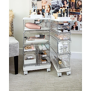 iDesign The Sarah Tanno Collection 5-Drawer Stacking Cosmetic Organizer Cart, Clear and White