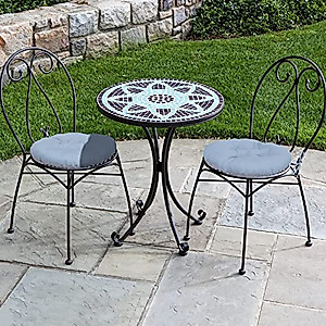 COZPLEN Outdoor Round Bistro Chair Cushions, 15 inch Round Seat Cushions for Outdoor Patio Chairs, Set of 2, Mix Blue/Grey