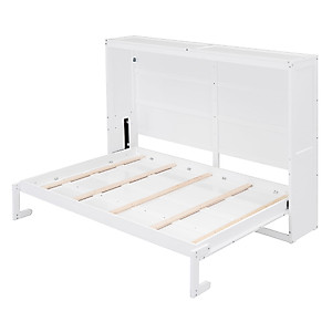 Full Size Murphy Bed Solid Wood Foldable Bed Frame Full for Kids and Teens, No Box Spring Needed (White)