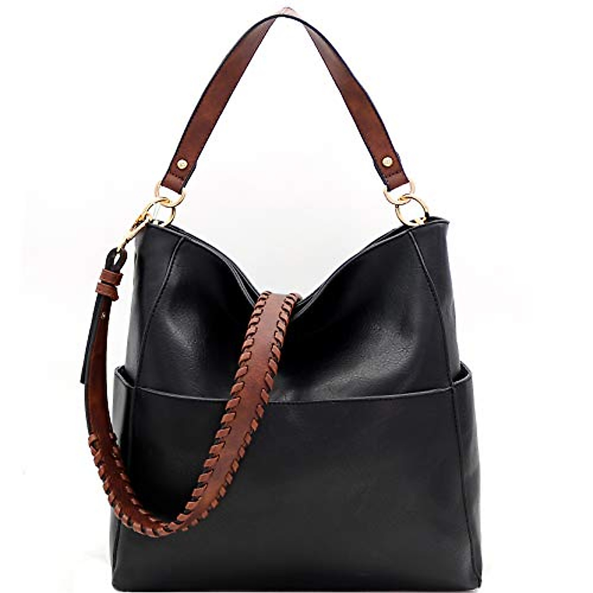 Extra Whipstitched Braid Strap 2 Way Multi Pocket Compartment Vegan Leather Boho Hobo Bag X-LARGE