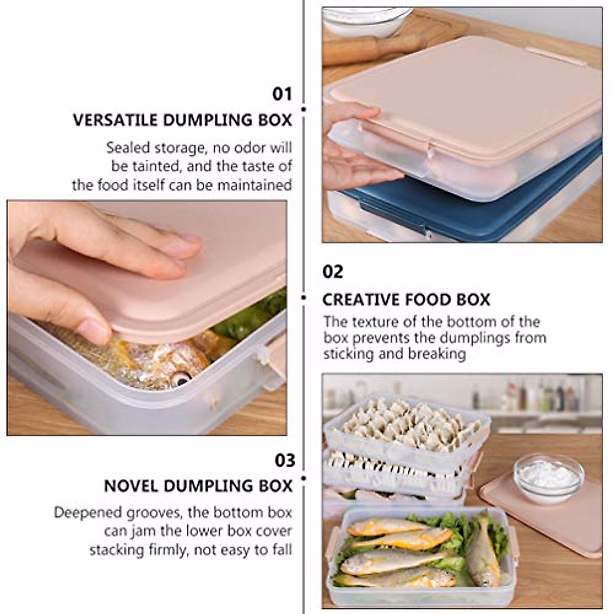 HEMOTON Plastic Food Storage Containers Dumpling Box Food Freezer Box Keep Fruits Vegetables Meat And More Kitche Fridge Freezer (Meat meal)