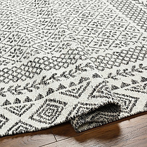 Hauteloom Hulda Wool Living Room, Bedroom Area Rug - Bordered - Boho, Bohemian Carpet - Modern Farmhouse - Gray, Black, White - 8' x 10'