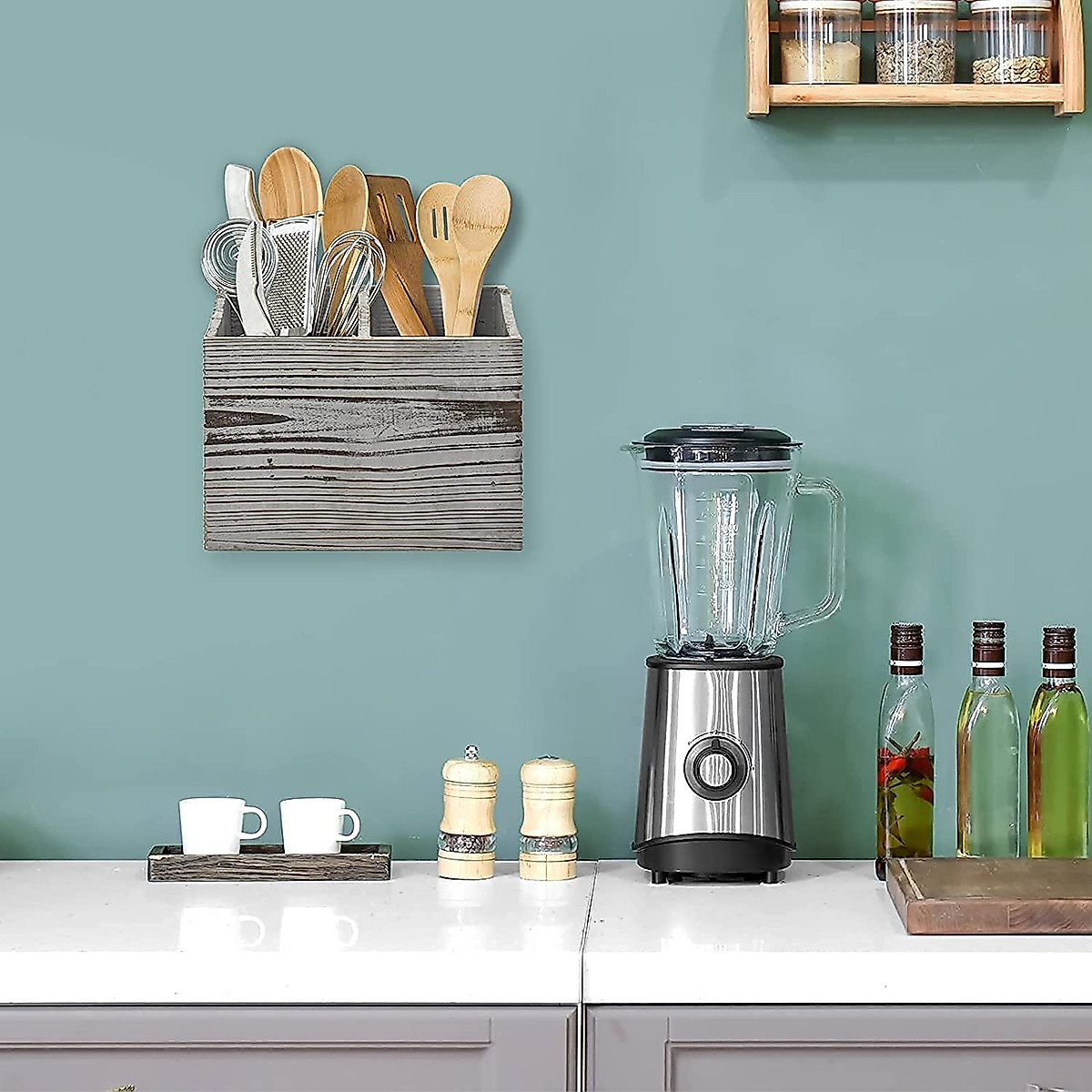 COZYYROME Utensil Holder for Counter Top Cooking Utensil Organizer with Dividers Storage Box for Utensils Crock Spoons Knives Forks Holder Flatware Organizer Utensil Crock Flatware Organizer