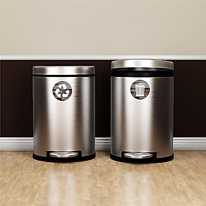 Recycle and Trash Logo Stickers (6 Pack) - Textured - for Metal or Plastic Garbage cans, and Bins - Indoor & Outdoor - Laminated and UV Protected Premium Decal 2567 (Wood Planks - Brown, Small)