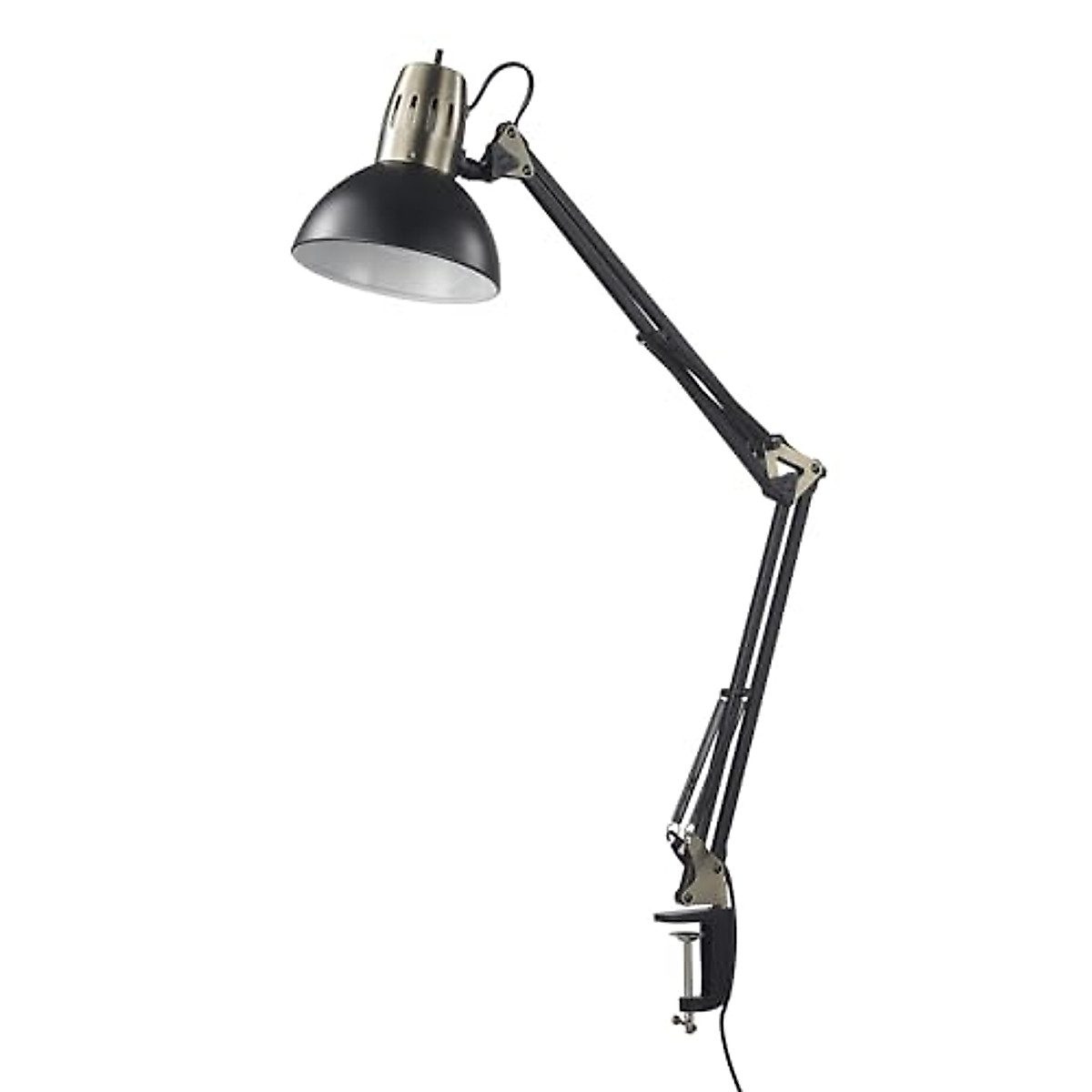 Globe Electric 62000009 32" Multi-Joint Desk Lamp with Metal Clamp, Matte Black, Antique Brass Accents, On/Off Rotary Switch on Shade, Partially Adjustable Swing Arm, Home Décor, Office Accessory