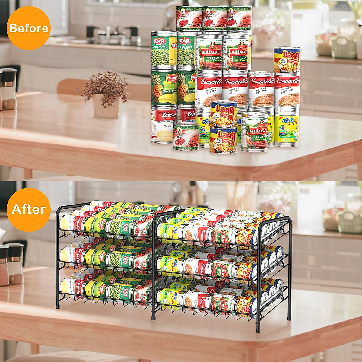Can Rack Organizer, Can Storage Rack, Can Organizers and Storage for Pantry, Stackable Can Storage Dispenser for Kitchen Pantry Cabinet, Black
