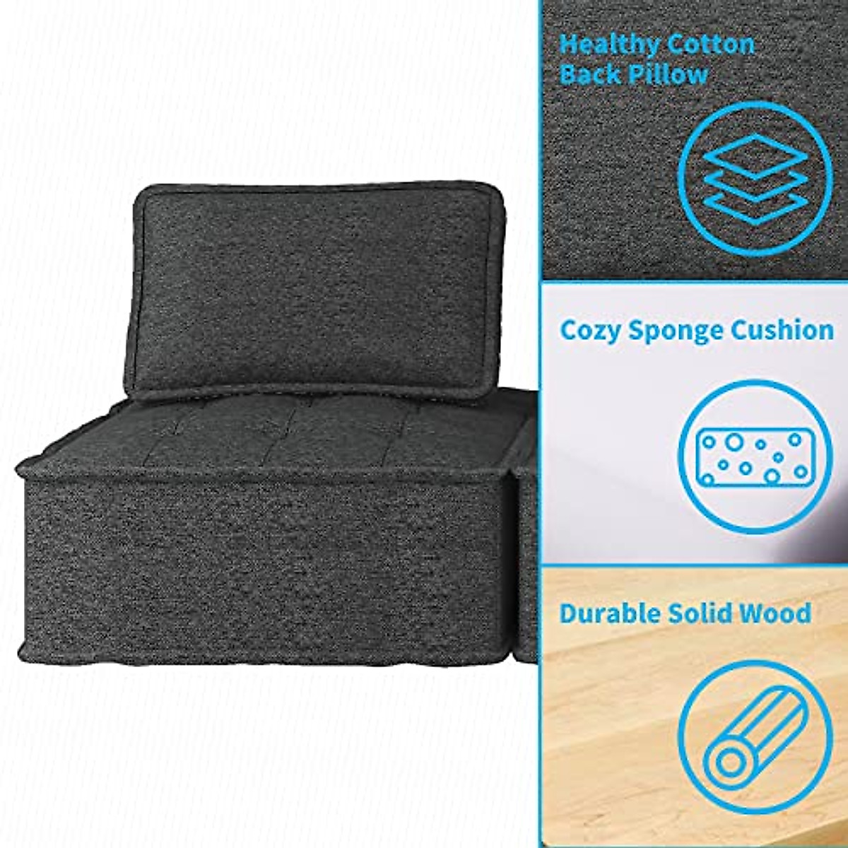 Mjkone Armless Floor Couch 2PCS Free Combination Floor Sofa Chair Comfy Modular Sofa with Removable Back Cushion Variable Sectional Sofa Couches for Living Room Apartment Office Small Space, Dark Grey