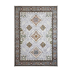 5x7 Indoor Boho Medium Area Rug for Living Room - Ultra Soft Oriental Distressed Rug with Non-Slip Backing - Washable, Stain-Resistant Carpet for Bedroom, Dining Room, Office or Kitchen, Blue