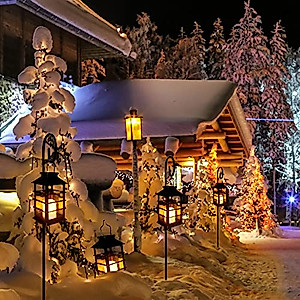 2 Pack Christmas Solar Lantern,Outdoor Garden Hanging Lantern-Waterproof LED Solar Lanterns Plastic Flickering Flameless Candle Mission Lights for Christmas Table, Outdoor, Party Decorative (Black)