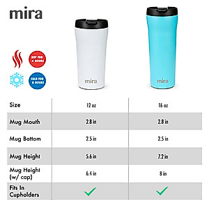MIRA 12 oz Coffee Travel Mug - Stainless Steel Insulated Tumbler with Leak-Proof Lid - Hot & Cold Cup - Black