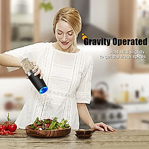 Enutogo Electric Salt and Pepper Grinder Set, Automatic Gravity Salt and Pepper Mill with Adjustable Coarseness, Salt and Pepper Shakers Battery Powered with LED Light, One Hand Operation