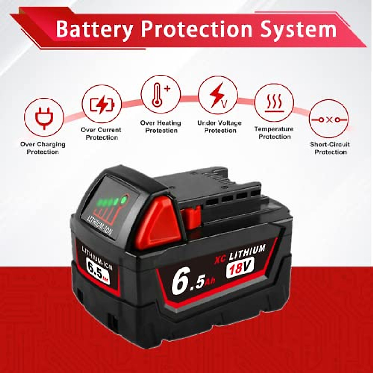 GROWFEAT 2Pack 6500mAh Replacement Battery for Milwaukee M-18 Battery