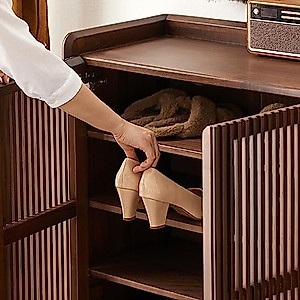 Freestanding Shoe Rack Locker Solid Wood Shoe Cabinet Modern Light Luxury Nordic Black Walnut Home Porch Cabinet Partition Cabinet Shoe Rack for Entryway Multifunctional Locker