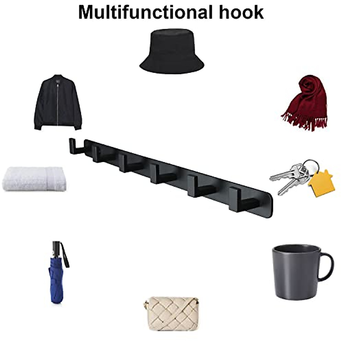 Vanloory Coat Rack, Heavy Duty Stainless Steel 4 Tri Coat Hook Hanger, Wall Mounted Storage Wall Hook, Rustic Clothes Hook/Key Hook Rail for Bathroom Kitchen Entryway(6 Hook Black)