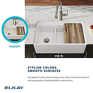 Elkay SWUF3320WH Fireclay 60/40 Double Bowl Farmhouse Sink with Aqua Divide, White