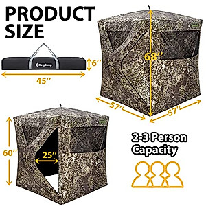 KingCamp Hunting Blind 270 Degree See Through with Carrying Bag 3 Person Ground Blinds for Deer Hunting Pop Up Turkey Blinds for Hunting Ground Blinds Portable Durable Camouflage Turkey Hunting Tent