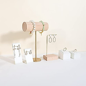 GemeShou brass earring display stands for selling, wooden ear ring holders for jewelry, single stud holder jewelry display【Brass earring stand Height-Beech】