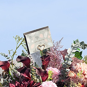 QTLCOHD 100Pcs Floral Card Holder Picks, 13.4 Inch Heart Shape Metal Floral Place Card Holder, Picture Photo Memo Holder Gold Round Photo Stick Clip, Gift Card Holder for Wedding and Party