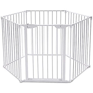 Costzon Baby Safety Gate, 6-Panel Fireplace Fence, Foldable Pet Gates for Easy with Add/Decrease Panels, Portable Wide Barrier Gate with Multiple Shapes for Child & Pet