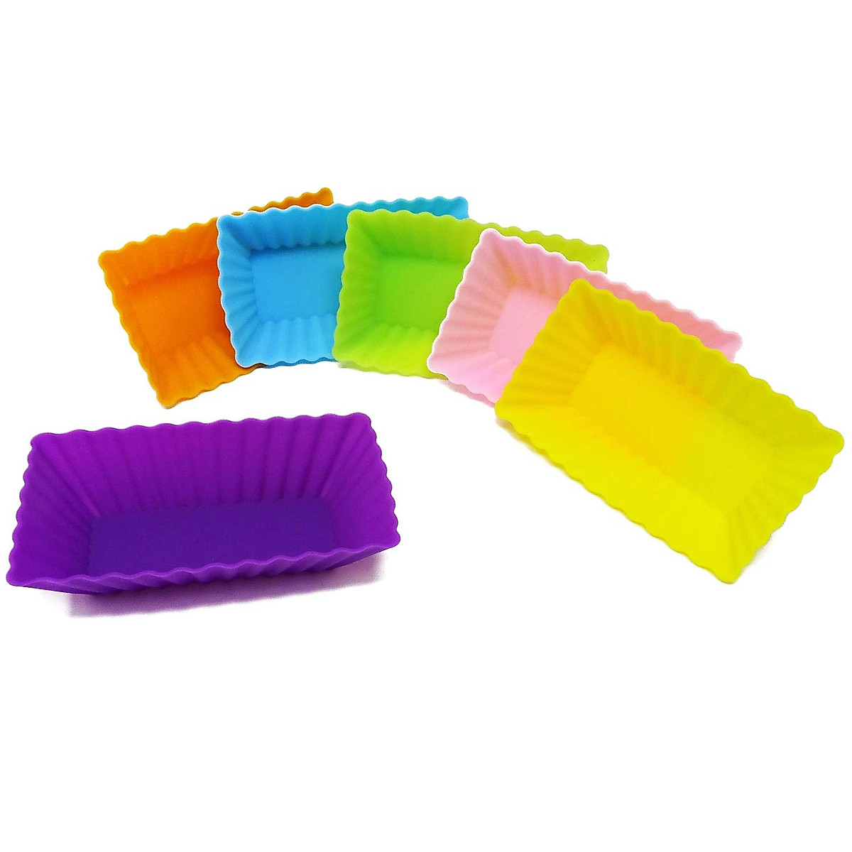 Honbay 12PCS Silicone Rectangular Reusable Cake Cup Sets Baking Cups Nonstick Liner Molds Cupcake Baking Molds for Making Muffin, Chocolate, Bread (83 x 46 x 20mm)