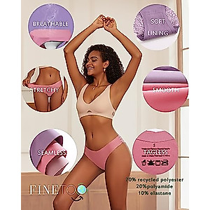 FINETOO Underwear for Women Lace Sexy Hipster V Cut No Show Bikini Panties Seamless Cheeky 5 Pack S-XL