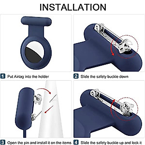 MLQYC Airtag Holder for Kids, 4 Pack Silicone AirTag Case with Invisible Pin, Hidden Apple Air tag GPS Tracker Protective Cover for Clothing Backpack Luggage(Black,Gray,Pink,Navy)