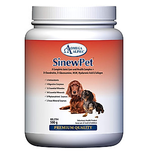 Omega Alpha Pets - Performance & Mobility-A Complete Joint Care and Health Complex + D-Chondroitin, D-Glucosamine, MSM, Hyaluronic Acid & Collagen- SinewPet-500g (One Bottles)