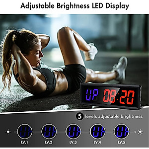 Seesii Gym Timer,LED Workout Colck Count Down/Up Clock,11.5" x 4" Ultra-Clear Digital Display, Power Bank Compatible with Workout Metal Stopwatch, Multi-Scenes with Remote (1.5 Inch Blue Red)