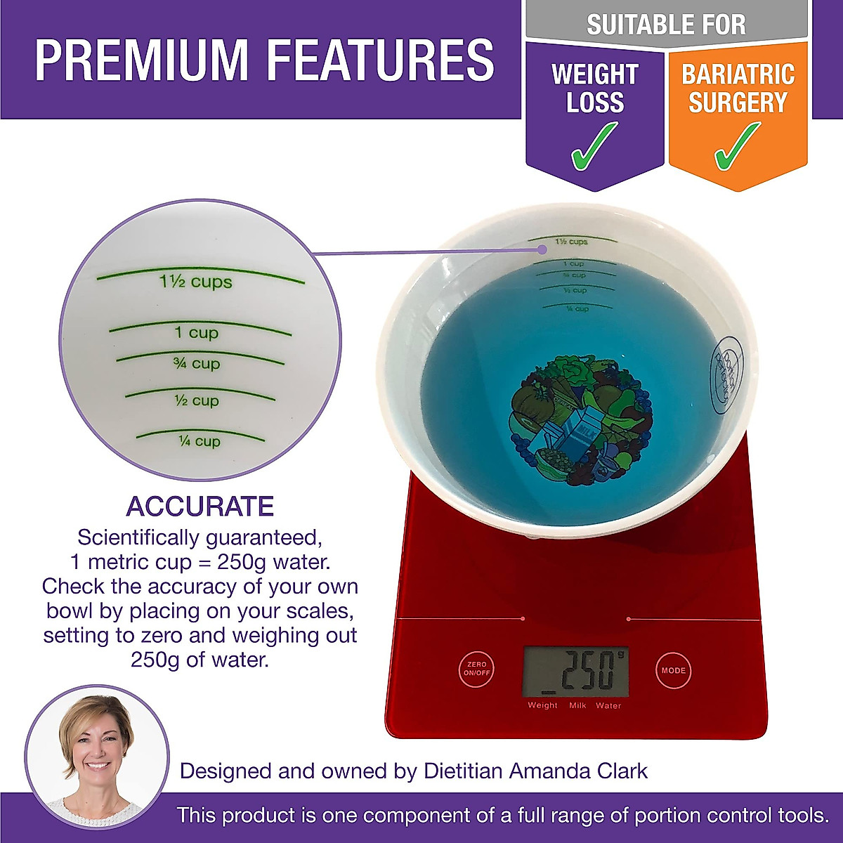 Portion Perfection Measuring Bowls & 10 Inch Portion Control Plate Set, International Book with 4 Week Plan & Low Starch Vegetables Cookbook for Healthier Diets, Diabetes, Weight loss & Pre-Surgery