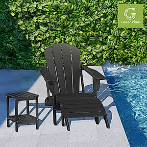 GREENVINES Adirondack-Ottoman | Folding | Set of 4 | HDPE Plastic | Outdoor Footrest | All Weather | Foot Rest | Foot Stool | Black | for Adirondack Chair | for Patio Backyard Pool