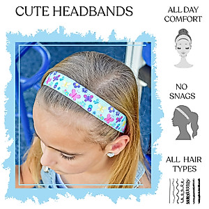 FROG SAC 5 Cute Headbands for Girls, Adjustable Non Slip Little Girl Hair Accessories, Stretch Elastic Kids Hair Bands, Headband Birthday Party Favors Pack, Butterfly Princess Heart Floral Hairbands