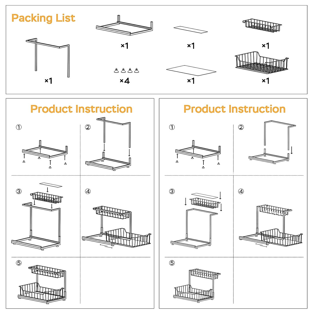 Suppino Under Kitchen Sink Organizer, Metal Sliding Under Cabinet Storage, 2 Tier Under Sink Storage for Kitchen, Bathroom