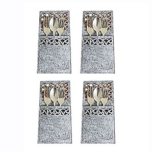 QXPDD Fabric Utensil Holders Silverware Cutlery Pouch Forks Bag Spoon Cover Decorative Table Supplies for Vintage Wedding Parties,Grey