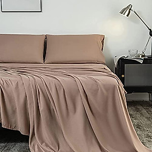 ORIENT Microfiber King Sheets Set,Hotel Luxury Soft Microfiber Bed Sheets Set,Extra Easy Fit Home Sheet Set, Wrinkle, Fade, Deep Pocket Fitted Sheet,Bedding Flat Sheet, Pillow Cases (Beige, 4-Piece)