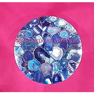 21" Inch Round Blue Agate Coffee Table with Hair Pin Style Metal Base, Agate Round Coffee Table, Agate Side Table Home Decor, Piece Of Conversation, Family HeirLoom