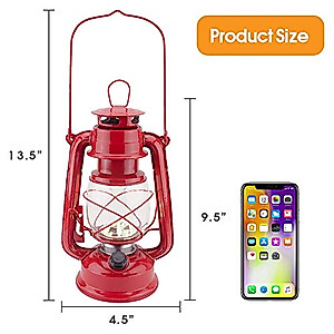 Rechargeable Vintage Hurricane Lantern, Warm White Battery Operated Lantern with Dimmer Switch, 15 LEDs Metal Hanging Lantern for