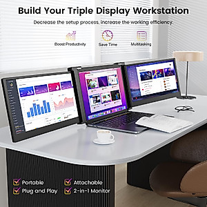 L LIMINK S19 Portable Triple Monitor for 15-17 Inches Laptops | 14" FHD 1080P IPS Dual Screens Extender with Kickstand | 72% NTSC | HDR | Compatible with Mac, Windows | Powered by USB-C & HDMI