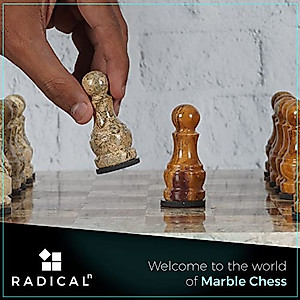 RADICALn 15 Inches Fossil Coral and Dark Brown Weighted Handmade Marble Most Popular Chess Board Games Set - Classic Style Staunton Home Decor Chess Set