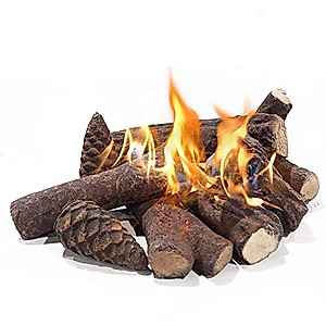 JP Outdoor Gas Fireplace Logs Small 9 Pieces Artificial Realistic Ceramic Wood Logs for Indoor Outdoor Fireplace & Fire Pits