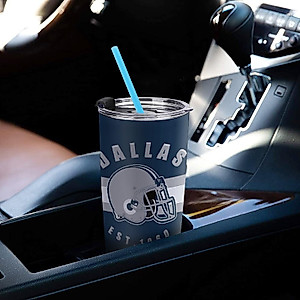Custom Dallas Tumbler 20oz Stainless Steel with Lid & Straw Personalized Football Fans Gifts for Women Men Coffee Travel Mug Cup Add Name Number
