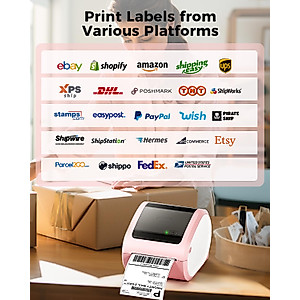 COLORWING Thermal Shipping Label Printer,D520 Bluetooth Thermal Label Printer for Small Business 4x6, Wireless Label Printer with A Label Bin Compatible with USPS,Amazon,Ebay,Etsy,Etc.(Pink)