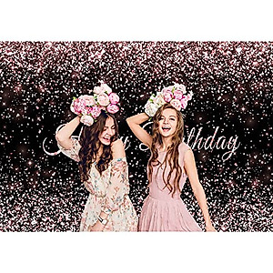 Haboke 7x5ft Durable Fabric Happy Birthday Backdrop Pink and Black Shiny Gold dot Glamour Sparkle Sweet Photography Background for Kids Adults Birthday Party Decorations Supplies Photo Studio Props …