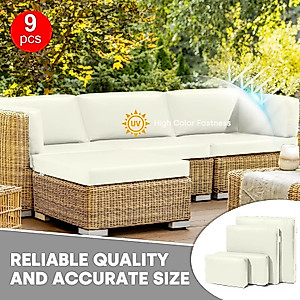 9p Patio Cushion Covers Anti Cat Scratch Leather Outdoor Cushion Covers Replacement 100% Waterproof with Zipper for 4p Patio Furniture, Slipcover for Outdoor Furniture Cushions Cream, Cover Only